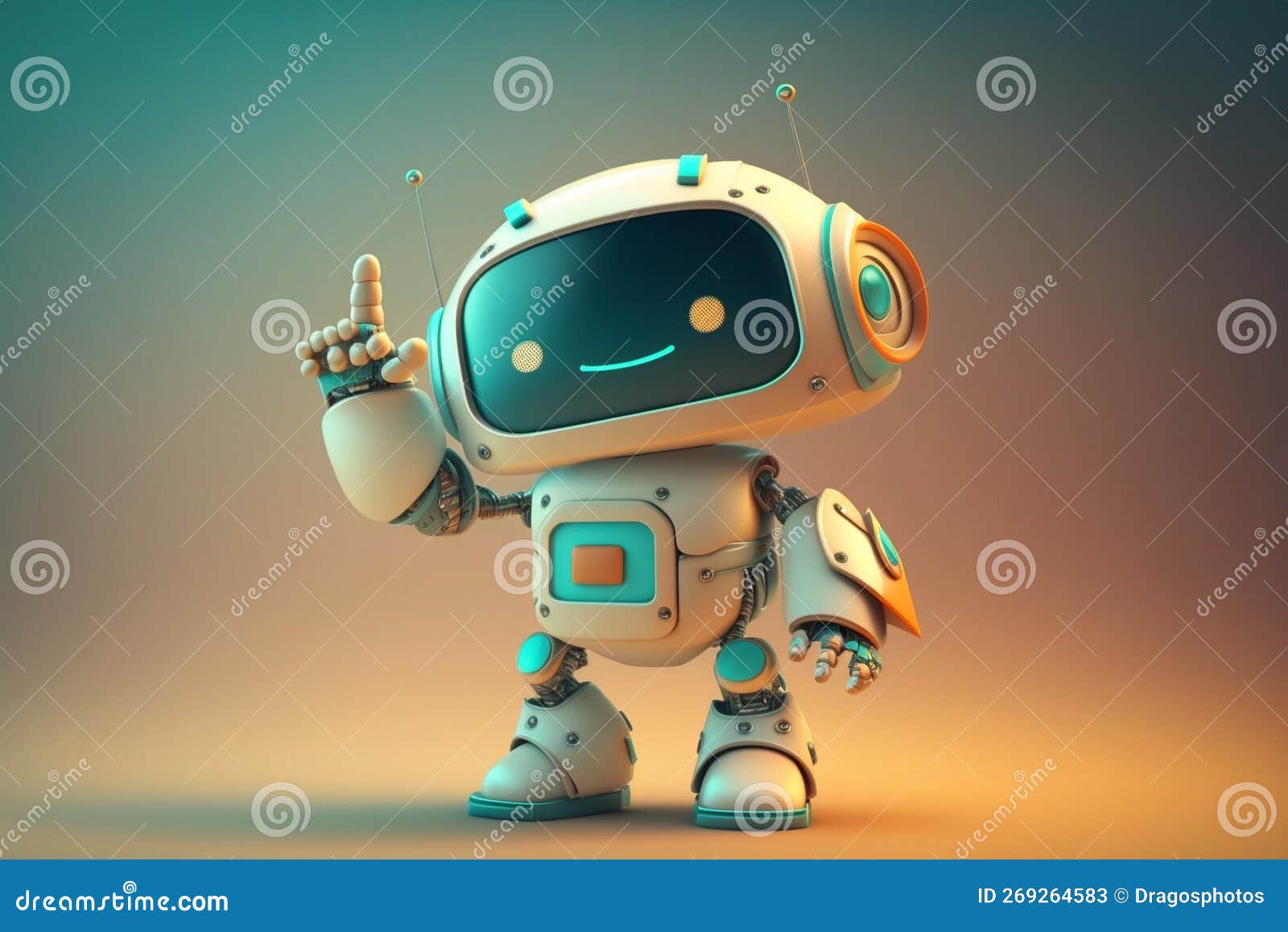 Playful Cute and Happy Toy Robot Android 3d Rendering. Ai Generated ...