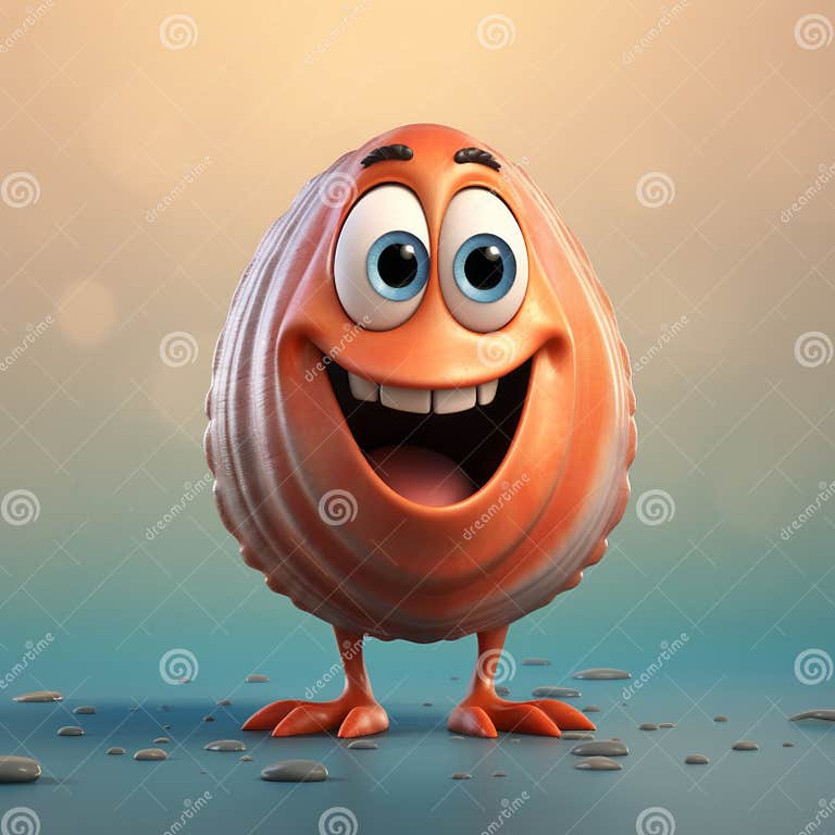Playful 3d Animated Creature Smiley Orange Shell Stock Illustration ...