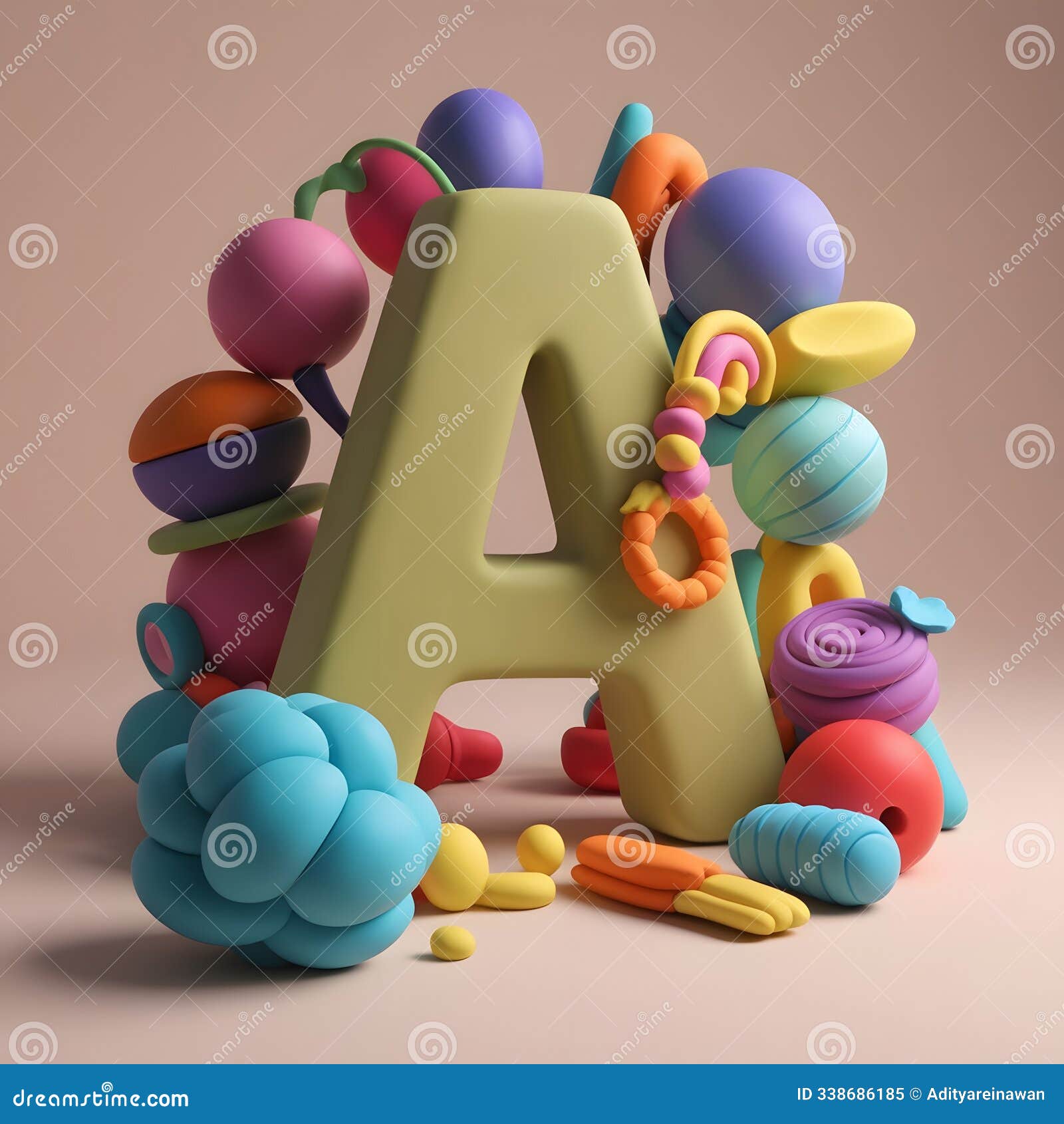 Playful 3D Letter a with Vibrant Objects in CGI Clay Texture Stock ...