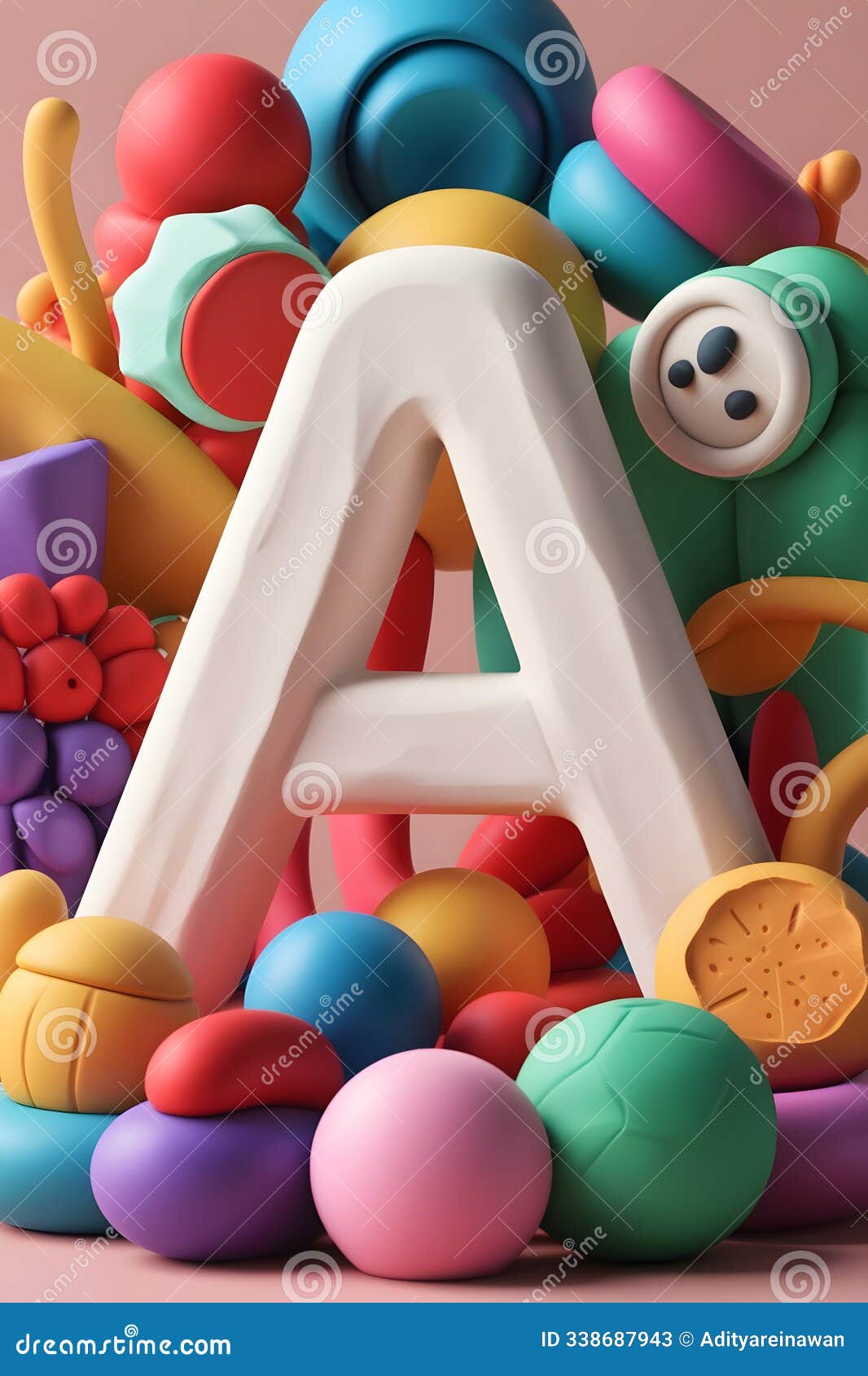 Playful 3D Letter a with Vibrant Objects in CGI Clay Texture Stock ...