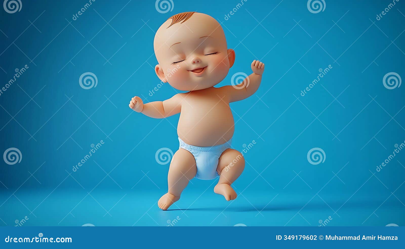 Playful Dancing Baby Figure with Smooth Textures on a Bright Blue Solid ...
