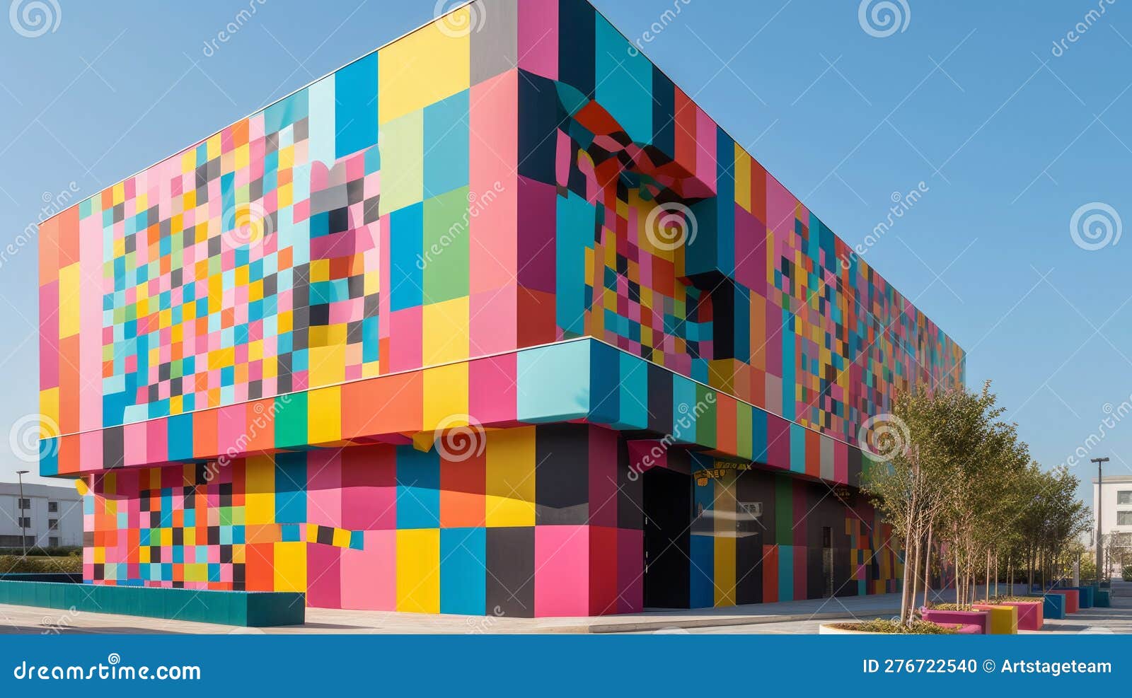 A Playful Design Featuring a Unique Geometric Facade in Bold Pops of ...