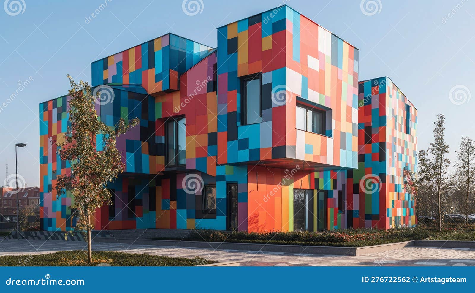 A Playful Design Featuring a Unique Geometric Facade in Bold Pops of ...