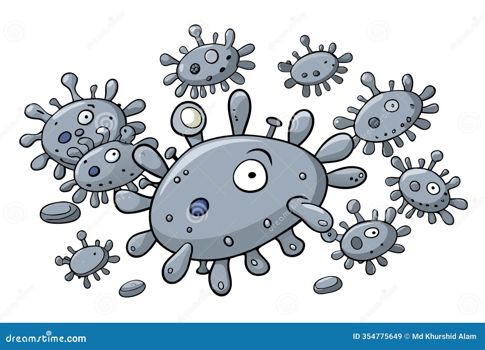 Playful Digital Artwork Featuring a Group of Cartoon Germs and Microbes ...