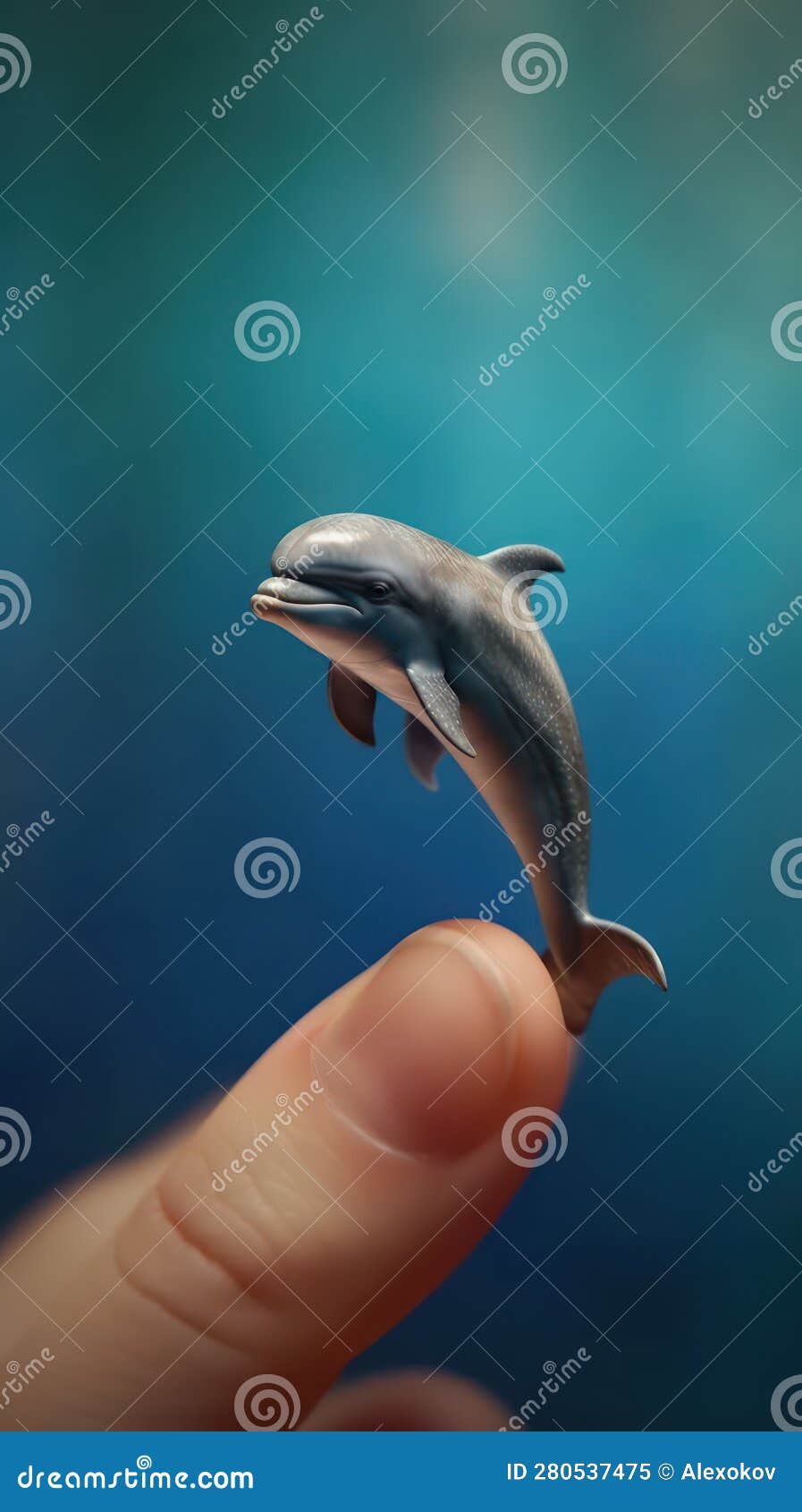 A Playful Dolphin Perched on a Finger in a Realistic Painting . Stock ...