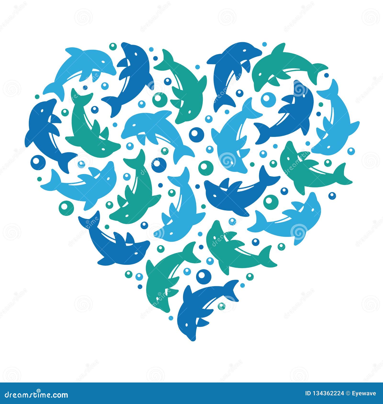 Playful Dolphin School in Heart Shape Vector Illustration Stock Vector ...