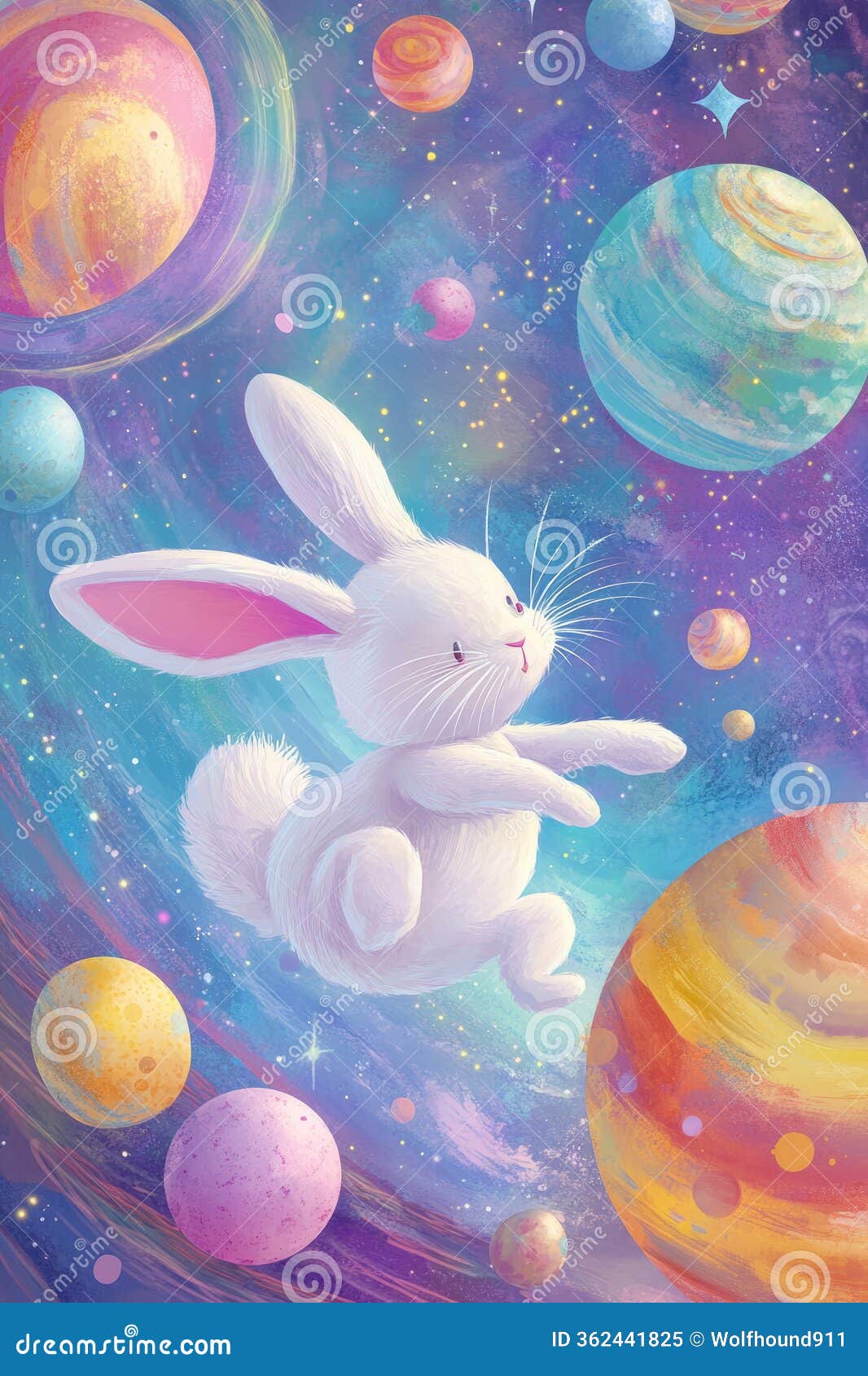 A Playful Easter Bunny Floating in Space, Bouncing between Colorful ...
