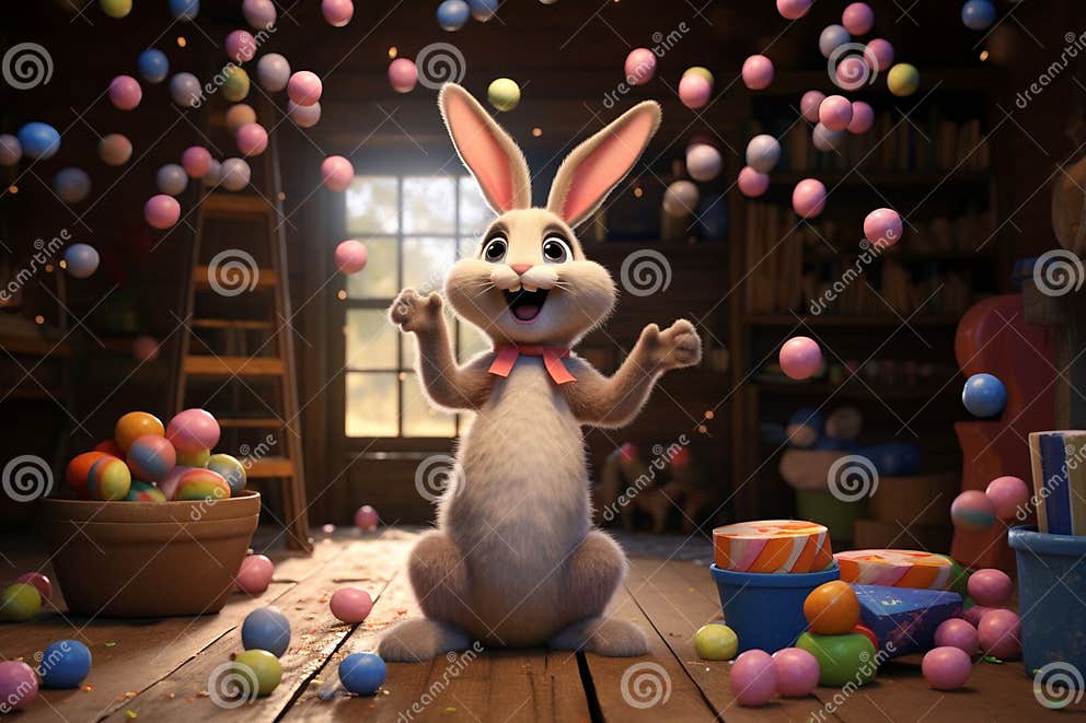 Playful Easter Bunny Juggling Decorated Eggs Stock Illustration ...