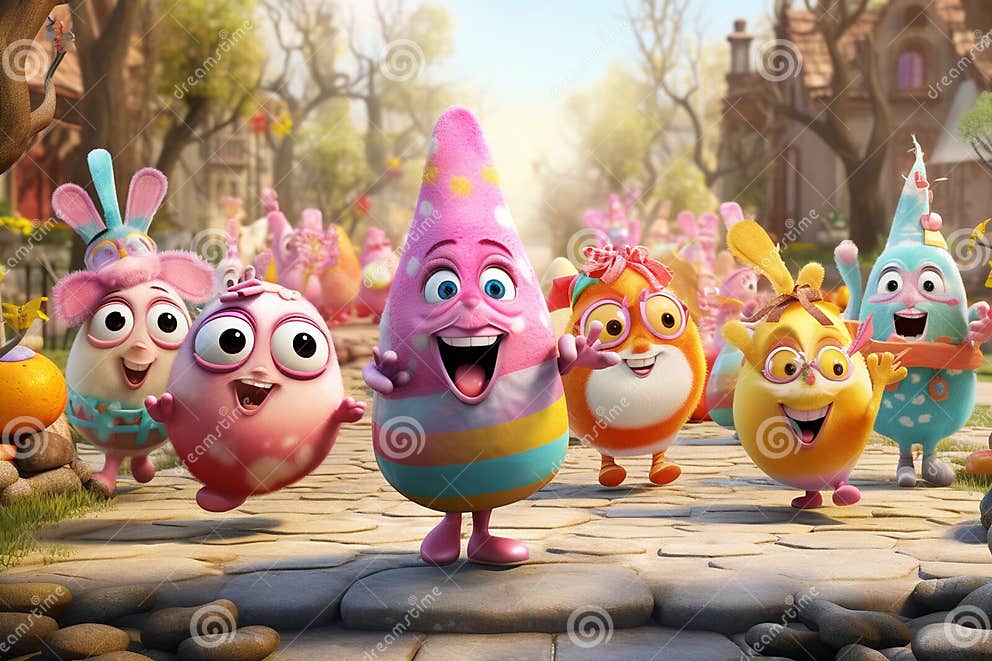 Playful Easter Egg Characters Engaged in a Stock Illustration ... Playful Easter Egg Characters Engaged in a Stock Illustration ...