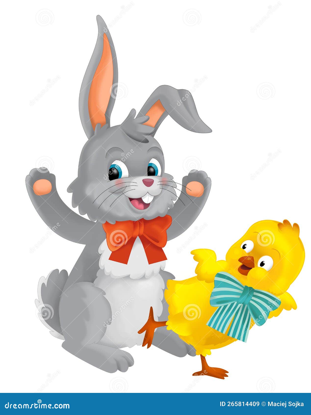 Playful Easter Rabbit and Chicken Having Fun Isolated Illustration ...
