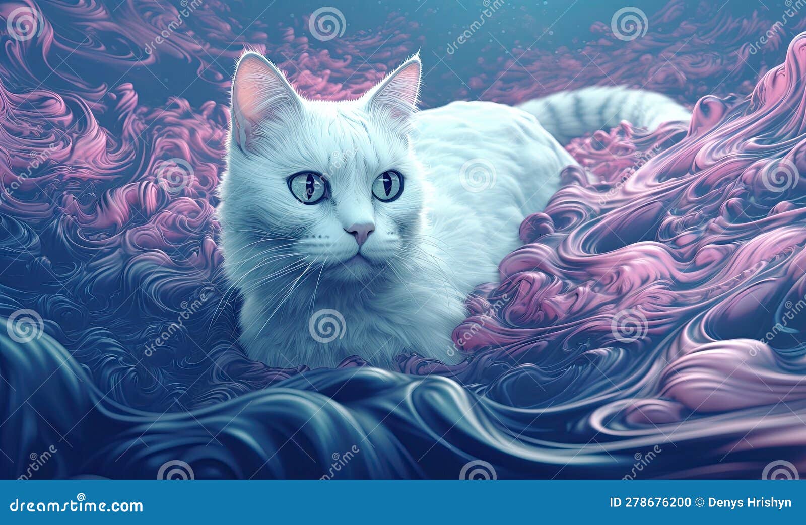 Playful Essence of the Cat in Blue Swirly Background. Creating Using ...
