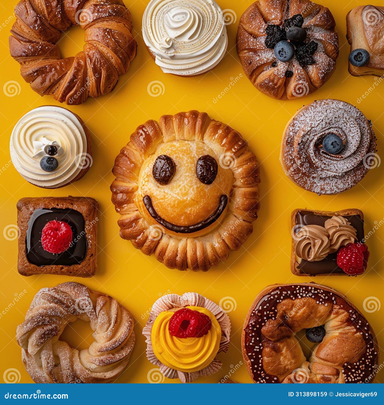 Playful Flat Lay of Assorted Pastries Stock Illustration - Illustration ...