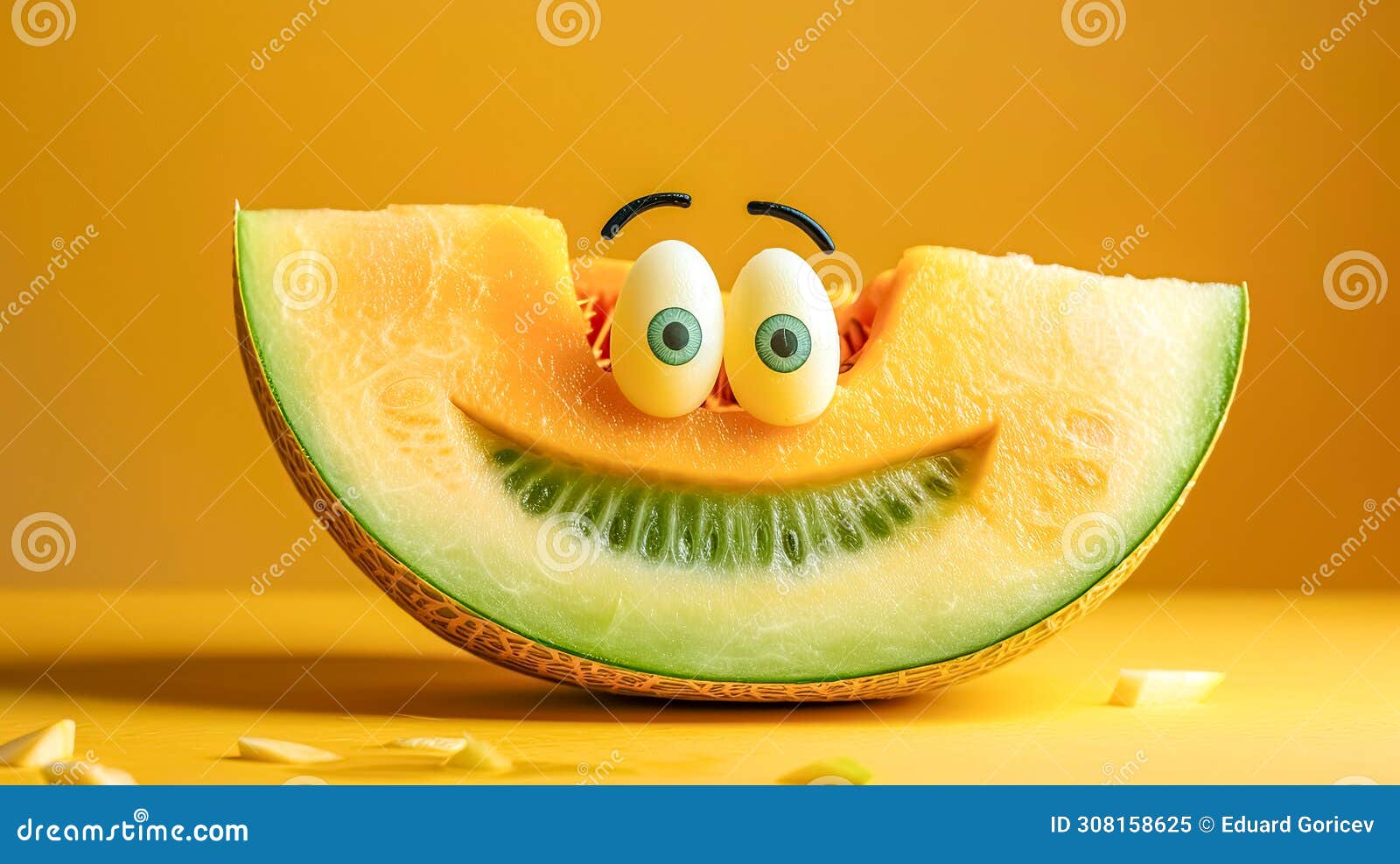 Playful Fruit Composition with Melon Creating a Smiling Face Stock ...