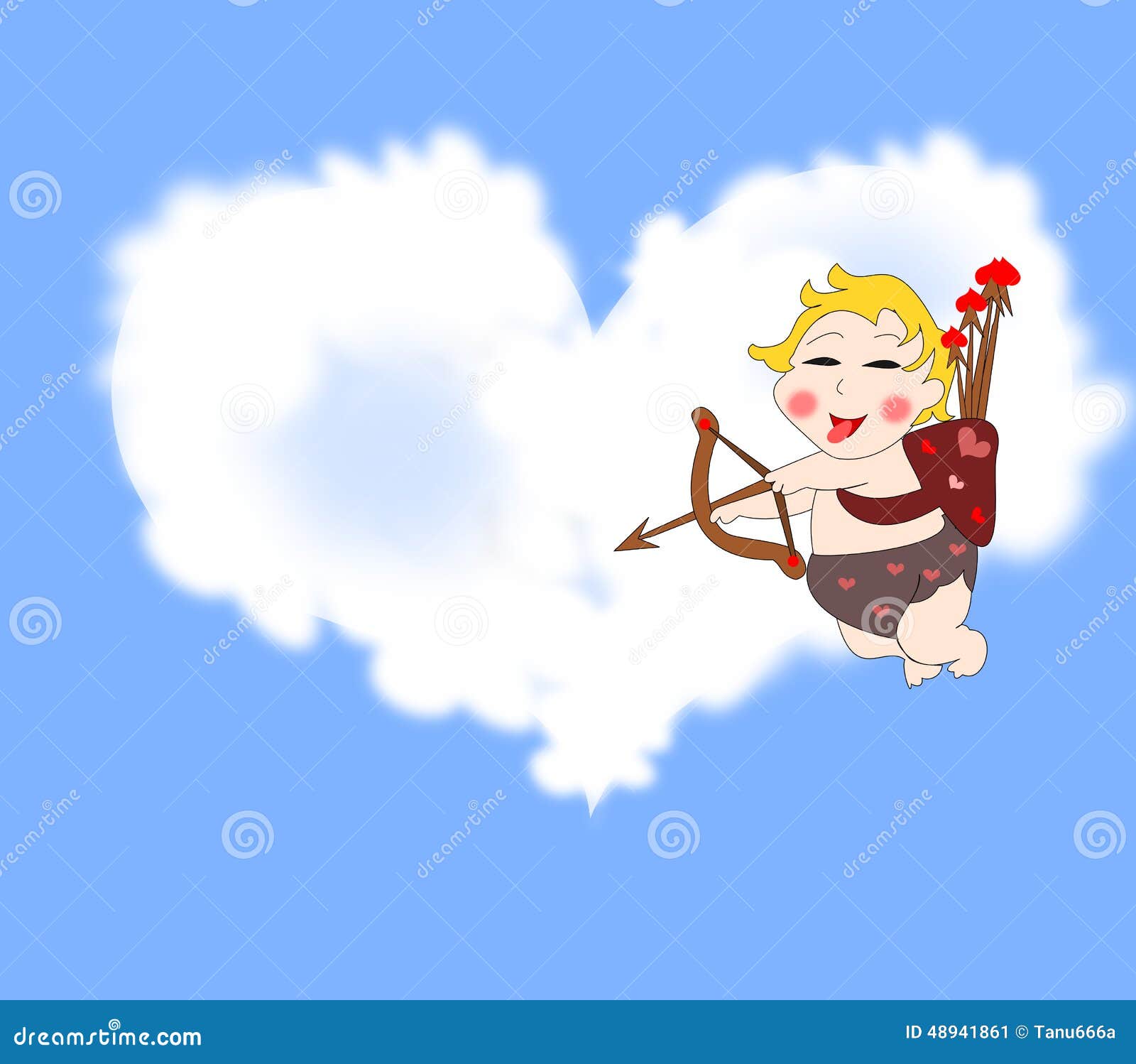 Playful Funny Cupid with Arrows in the Sky with Clouds Stock ...