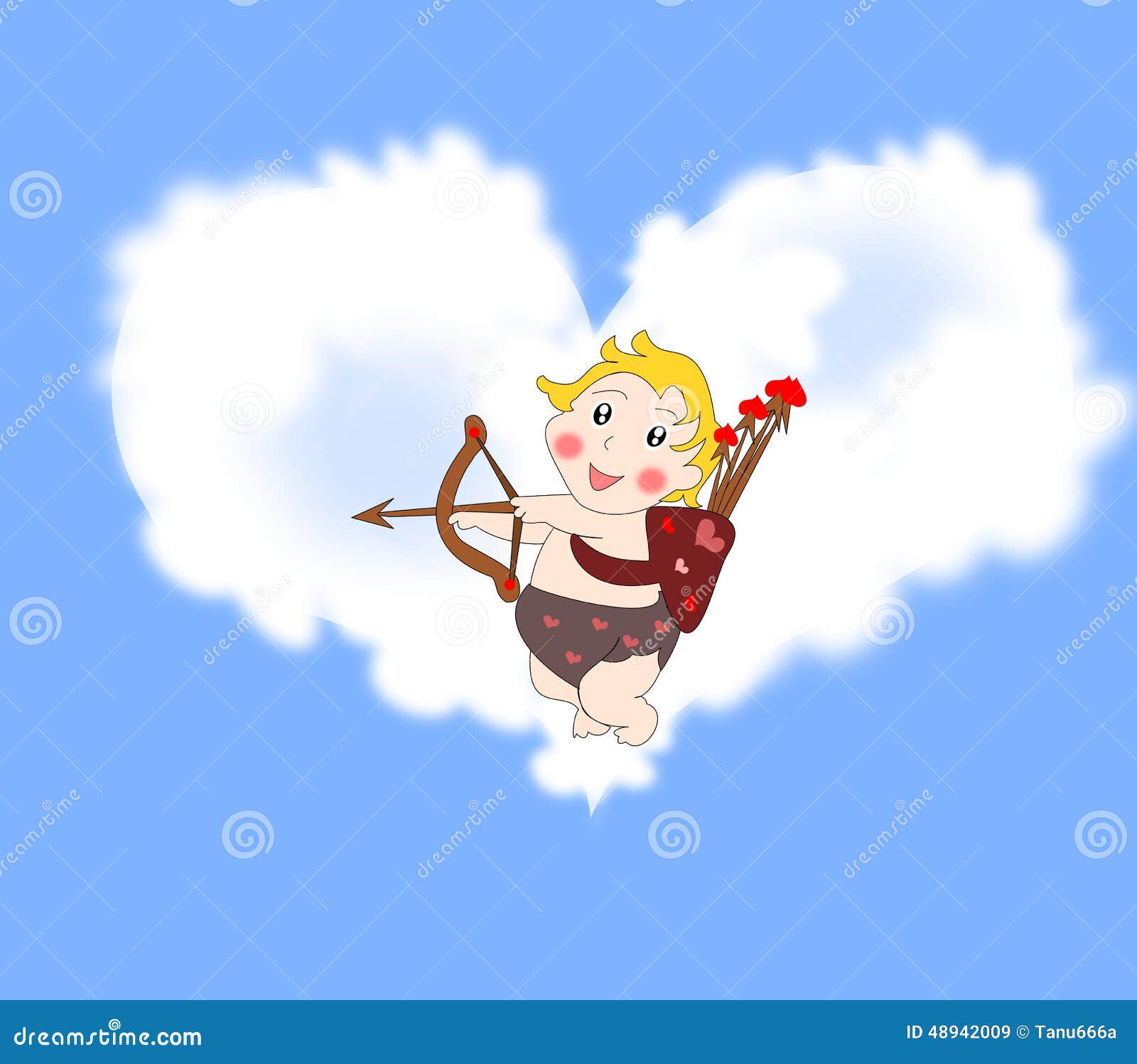 Playful Funny Cupid with Arrows in the Sky with Clouds Stock ...