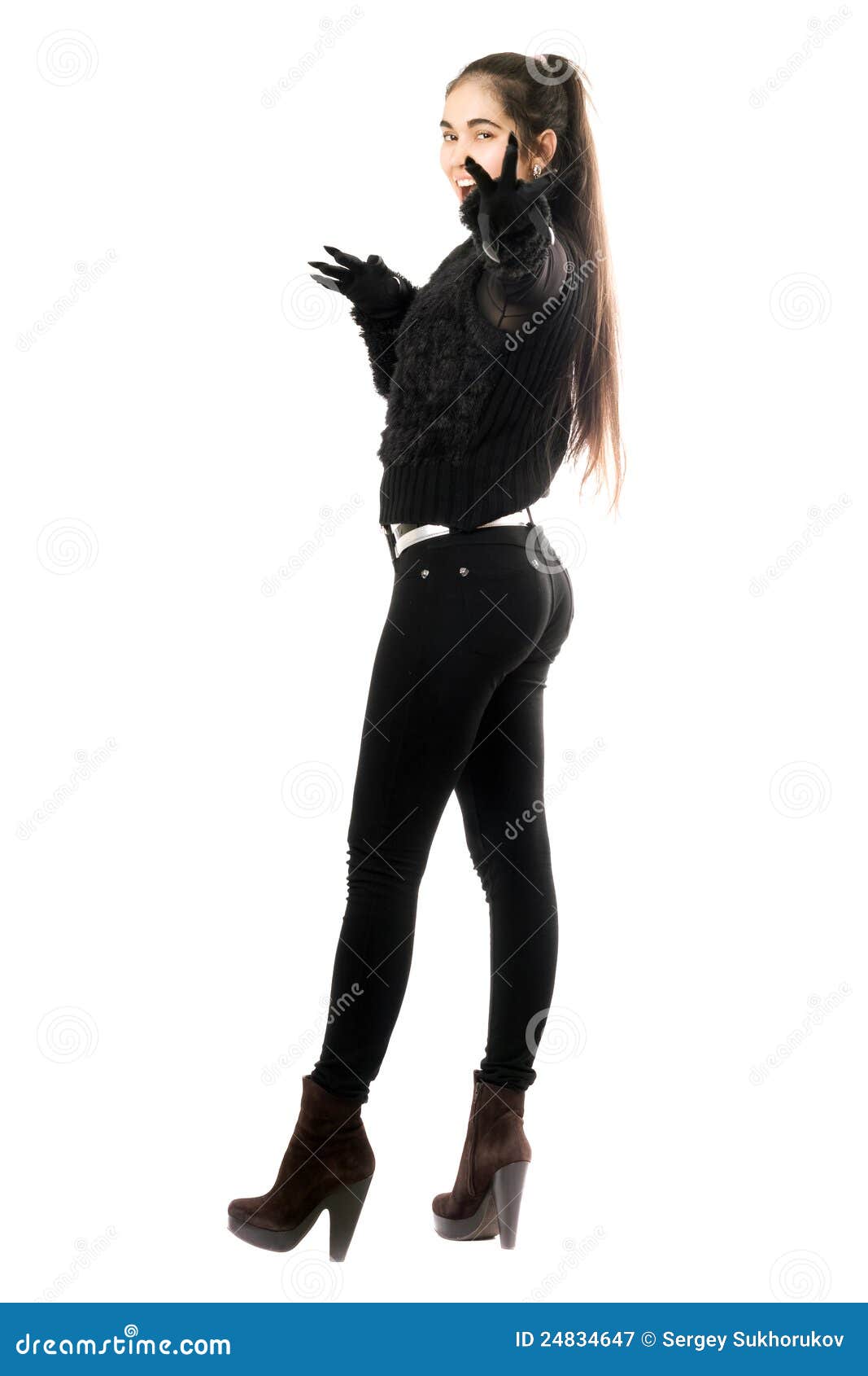 Playful Girl in Gloves with Claws Stock Image - Image of gloves ...