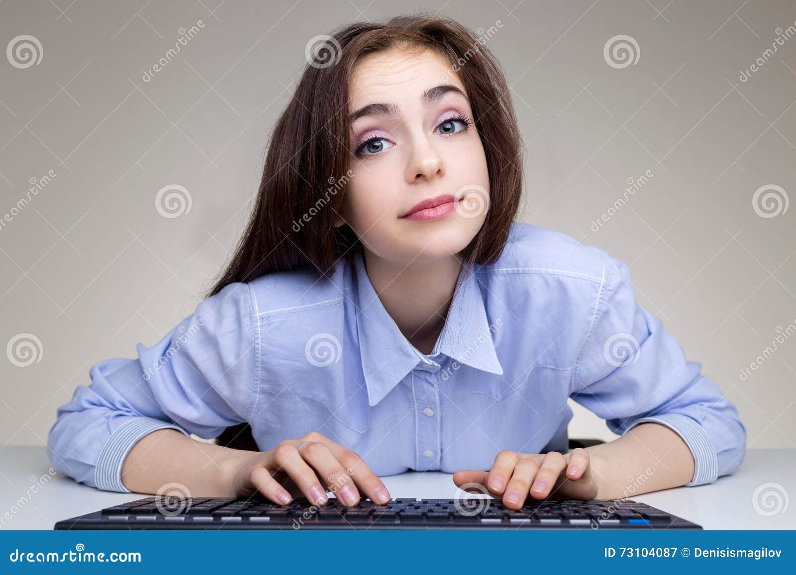 Playful Girl Using Keyboard Stock Image - Image of adult, businesswoman ...
