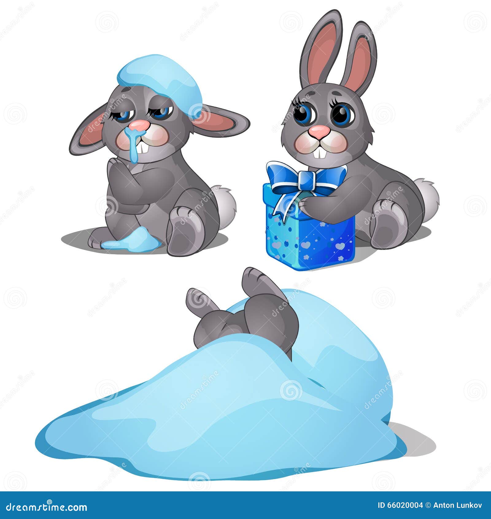 Playful Hare Frozen in the Snow, Three Images Stock Illustration ...