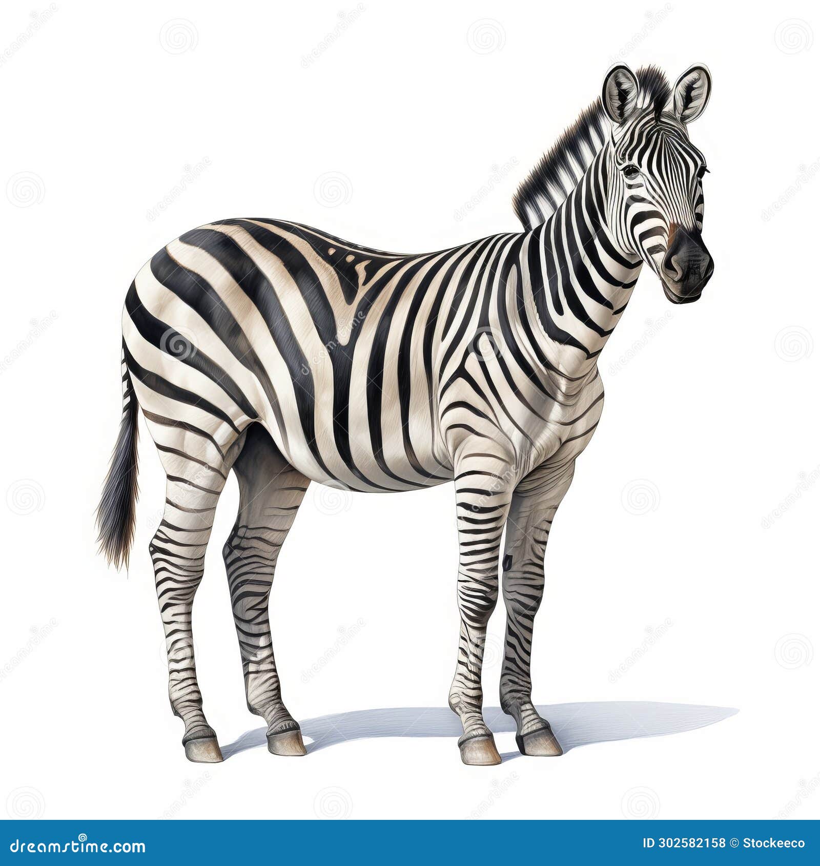 Playful Hyper-realistic Zebra Illustration on White Background Stock ...