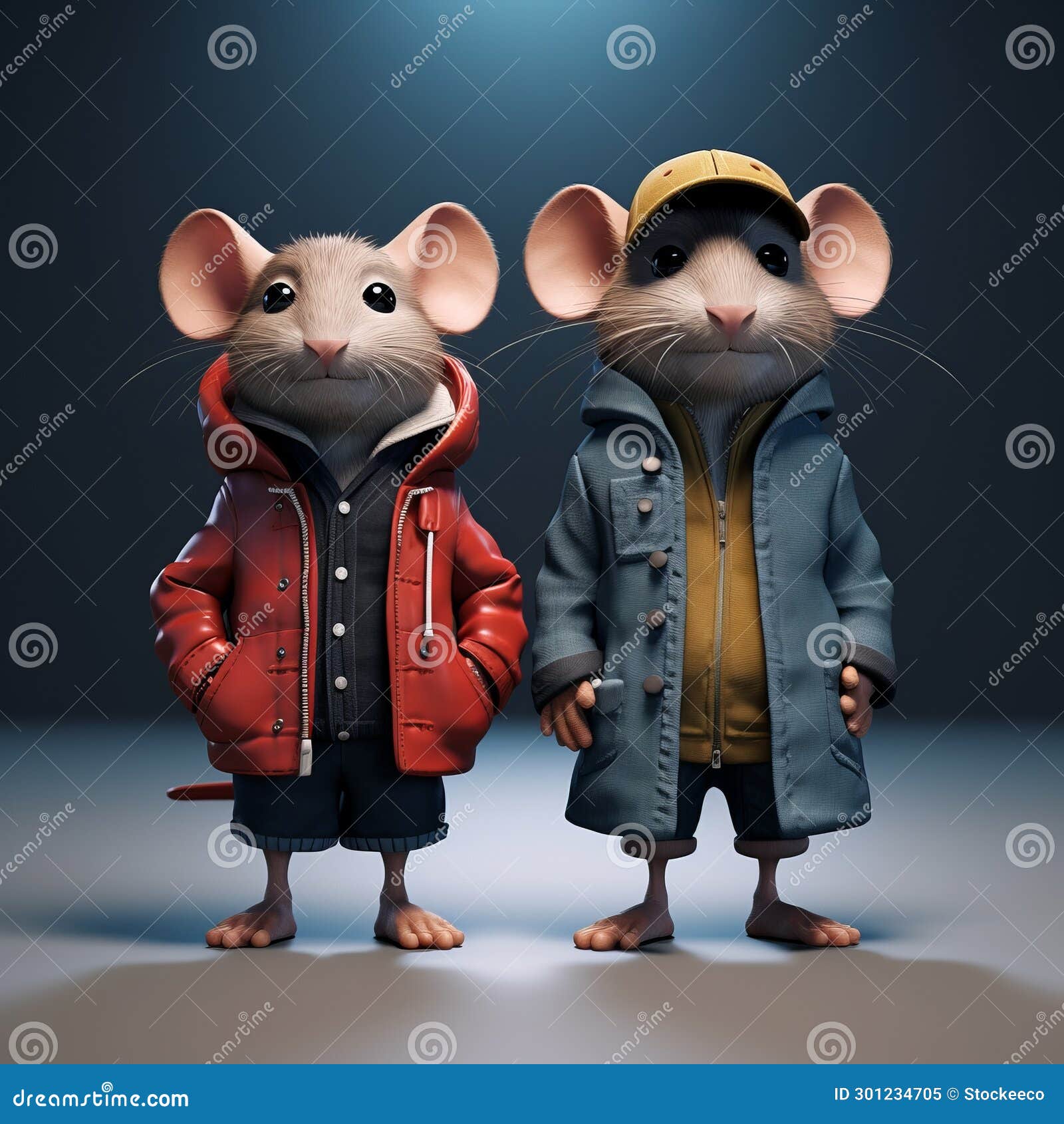 Playful Hyperrealistic Fantasy: Two Mice in Red Jackets Stock Image ...