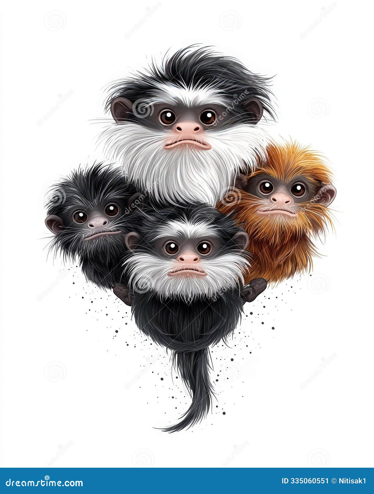 A Playful Illustration Featuring Four Cute Cartoonish Monkeys with ...
