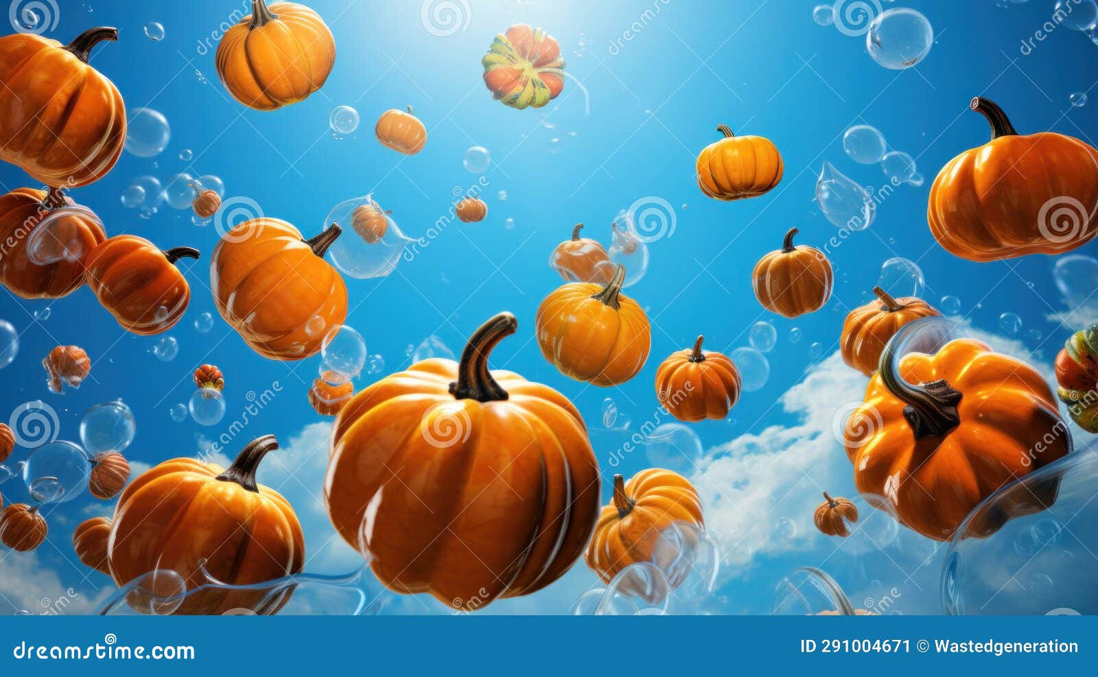 Whimsical Scene: Pumpkins Falling from the Sky, a Fall Surprise Stock ...