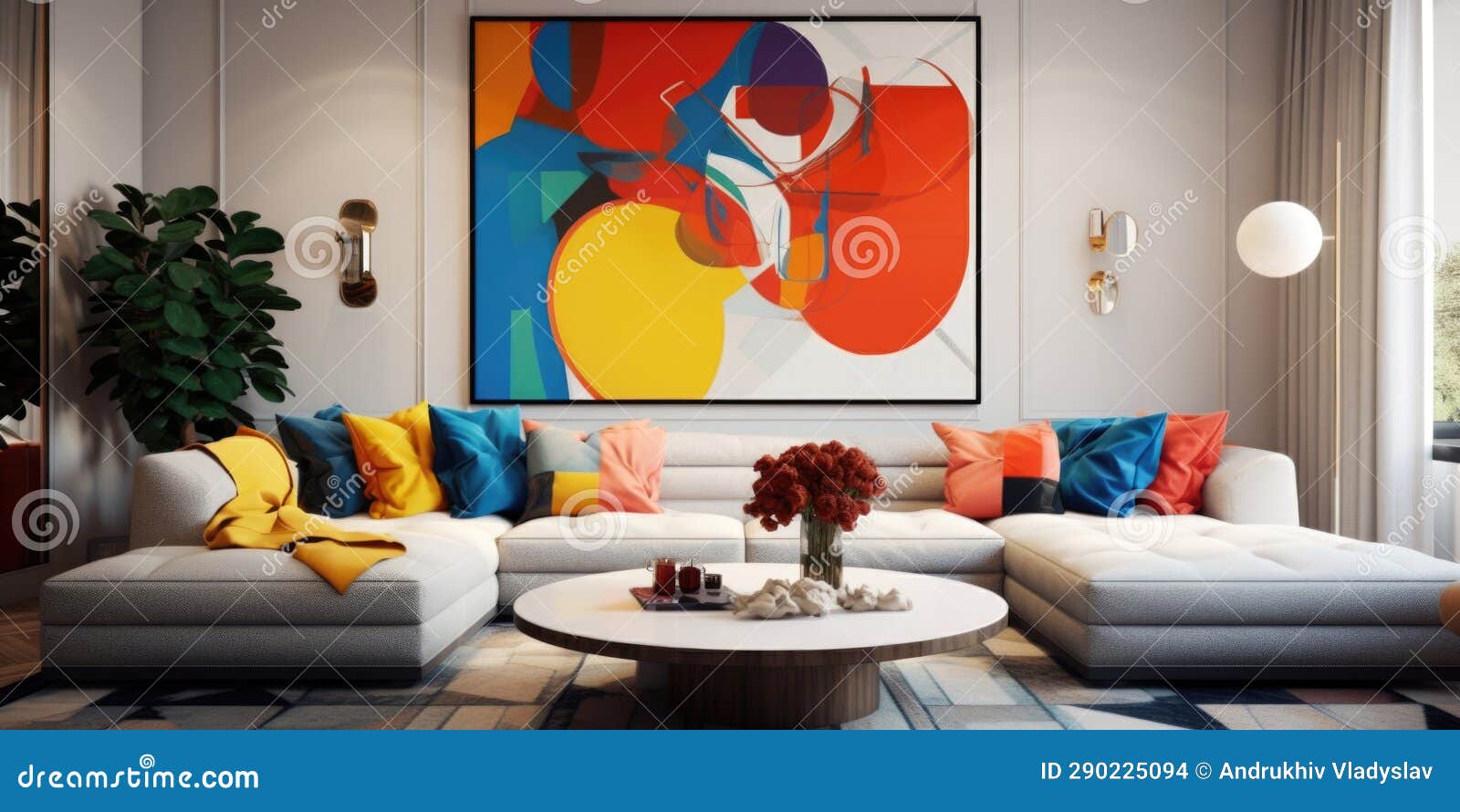 Playful Interior Design of Modern Living Room Stock Illustration ...