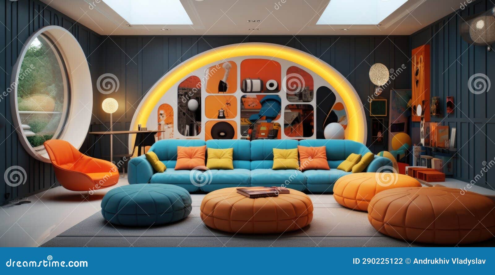 Playful Interior Design of Modern Living Room Stock Illustration ...