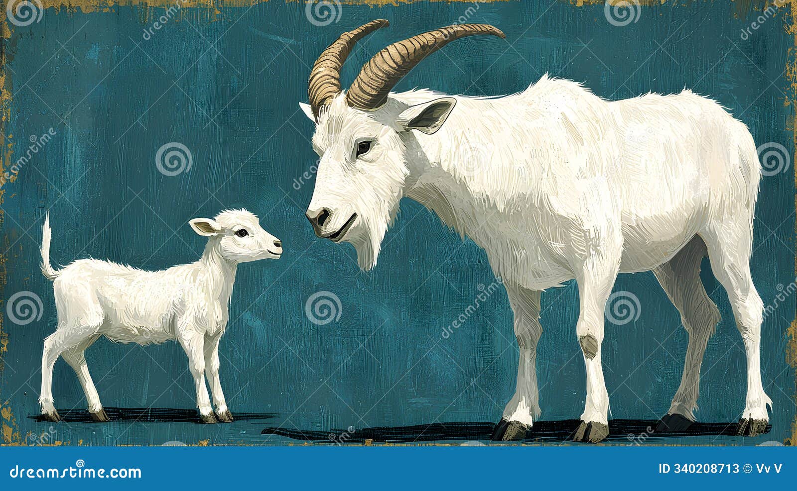 A Playful Kid Goat and Its Mother on a Blue Background Stock ...