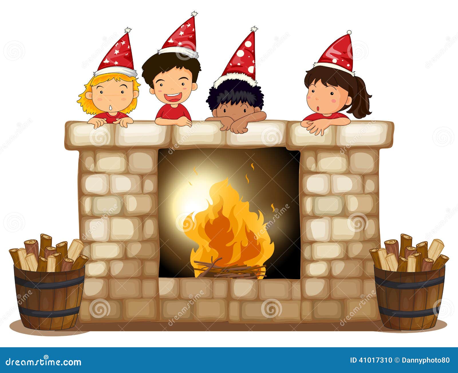 Playful Kids at the Fireplace Stock Vector - Illustration of ladies ...