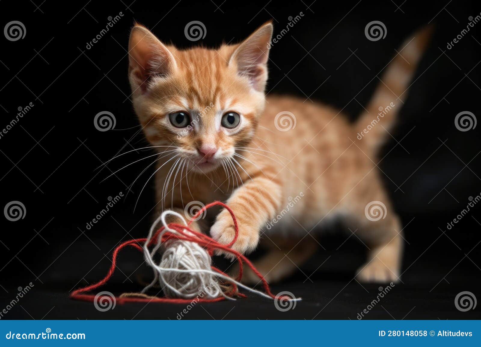 Playful Kitten with Ball of String, Chasing and Pouncing on Its Prey ...