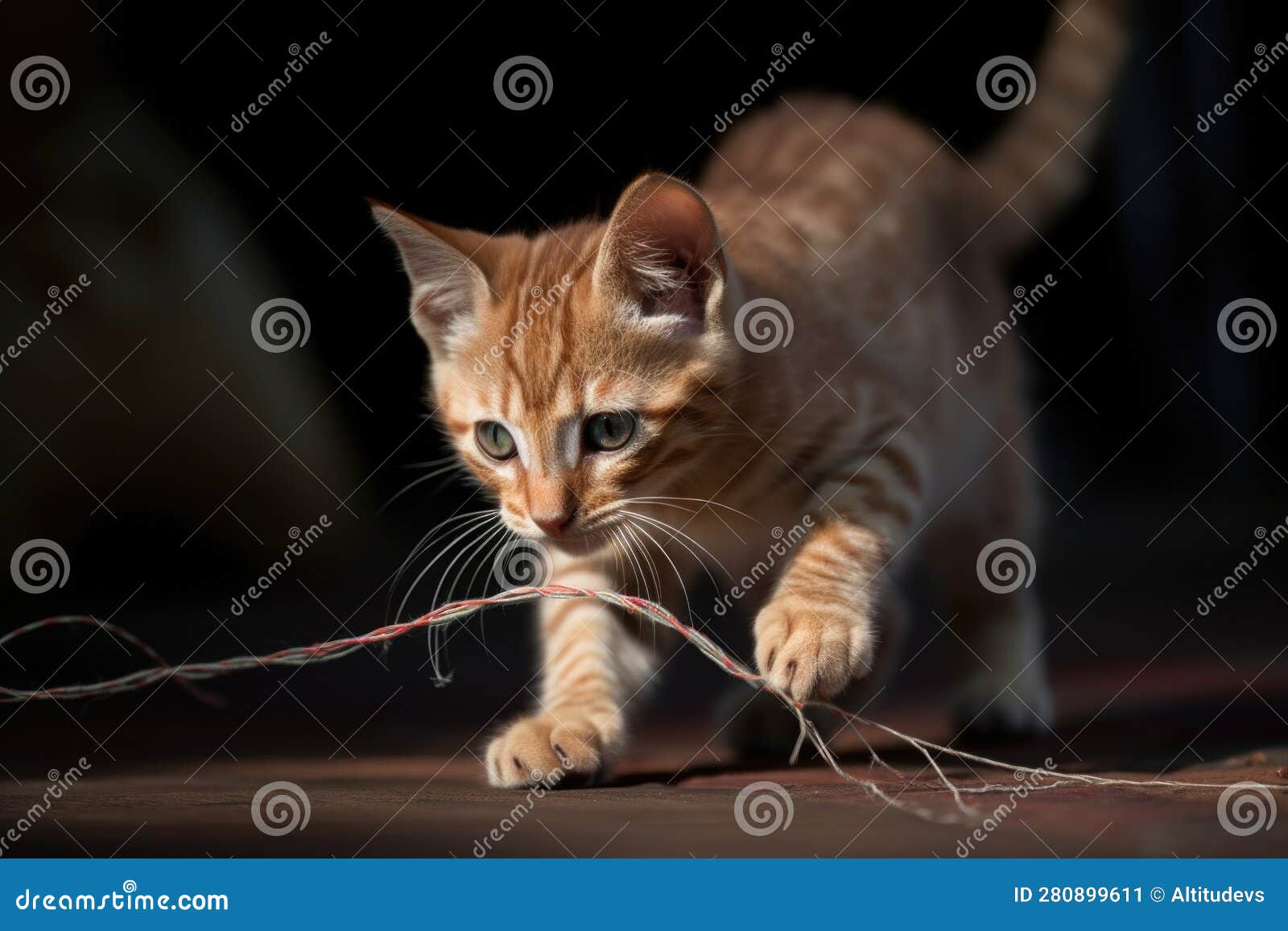 Playful Kitten with Ball of String, Chasing and Pouncing on Its Prey ...