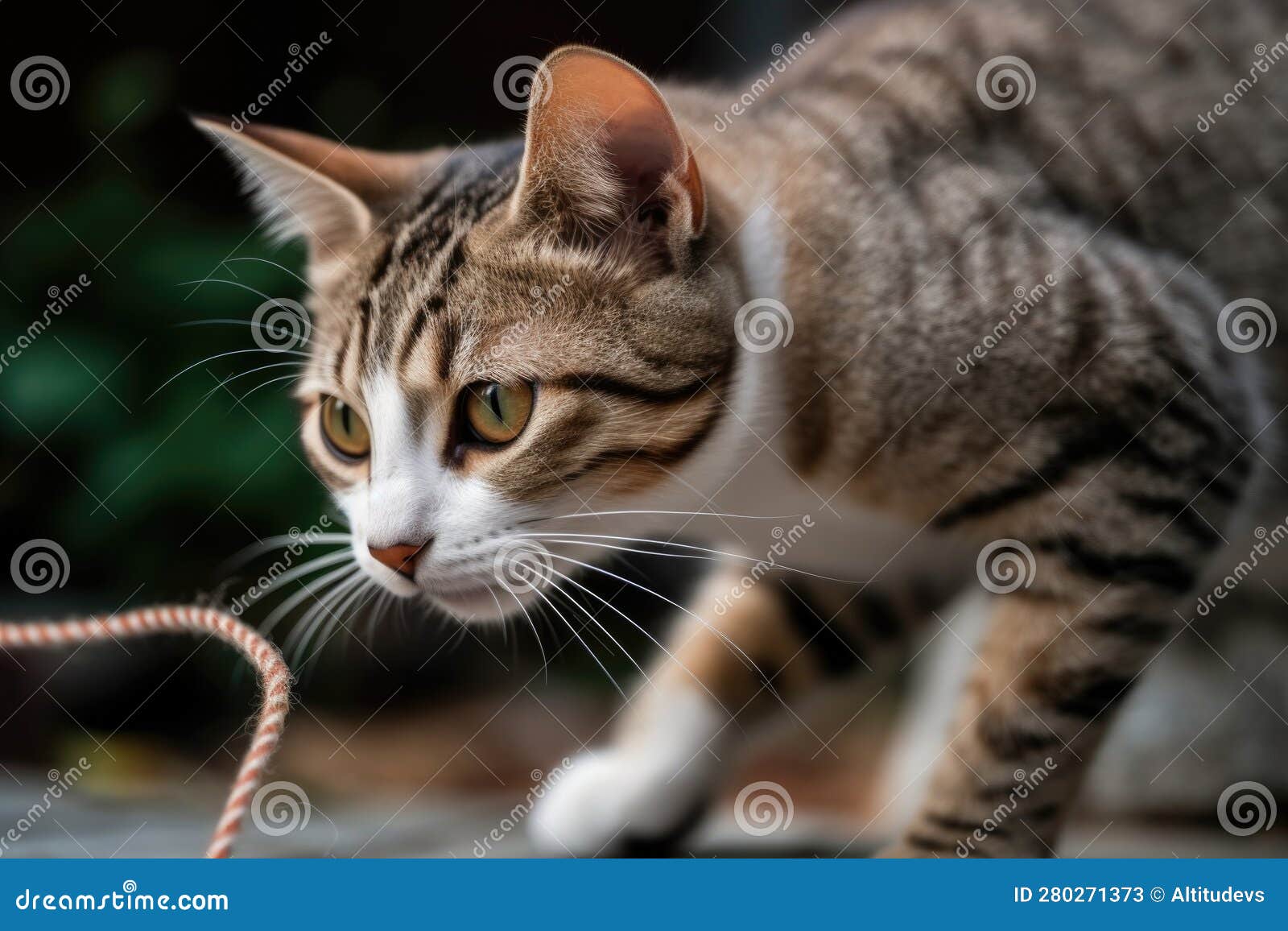 Playful Kitten Chasing String in Close-up Stock Illustration ...