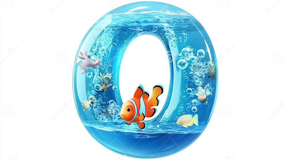 Playful Letter O is Crafted in a Glass-like Texture, Filled with Water ... Playful Letter O is Crafted in a Glass-like Texture, Filled with Water ...