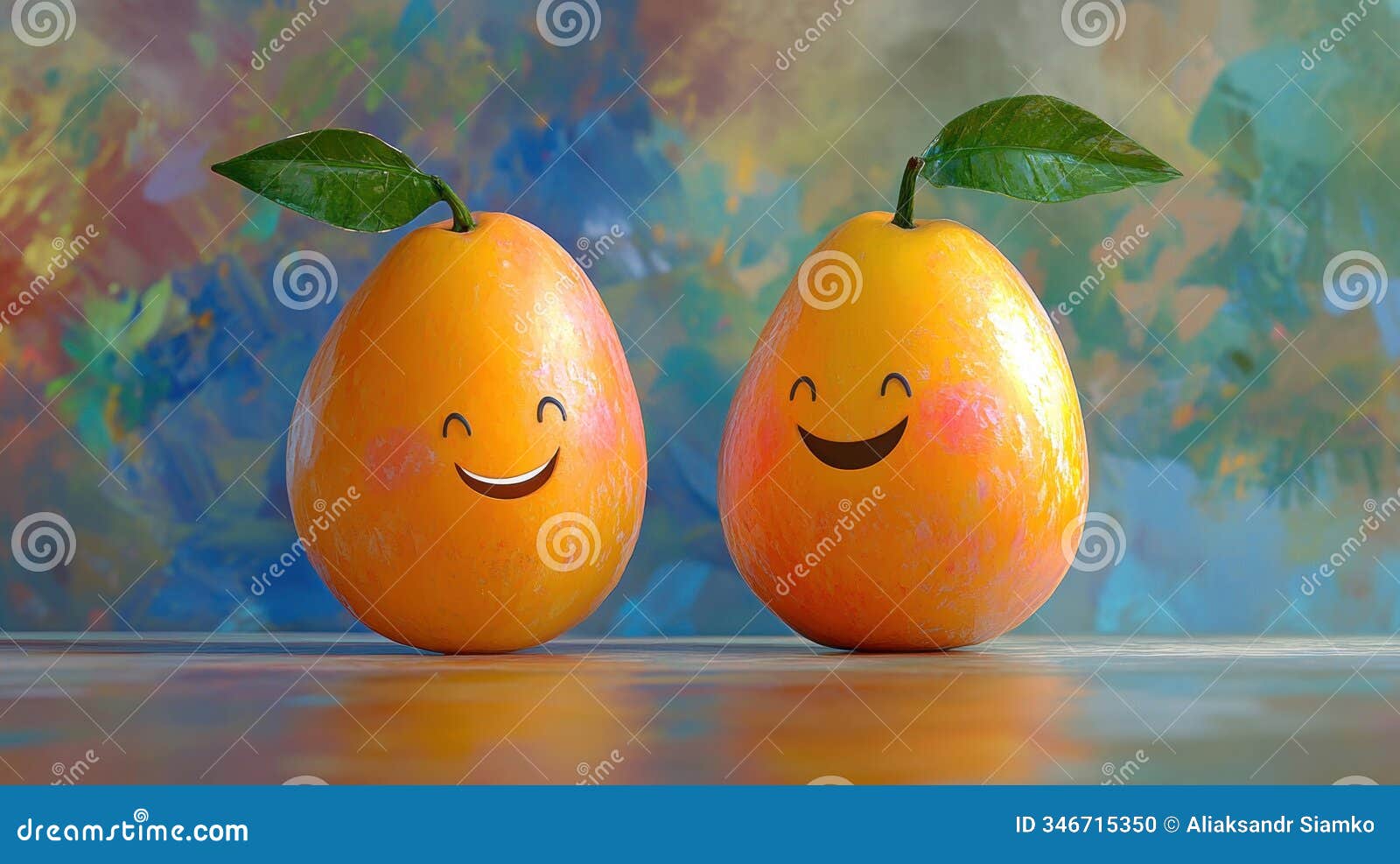 Playful Mango With A Goofy Smile Alongside Another Mango Royalty-Free ...