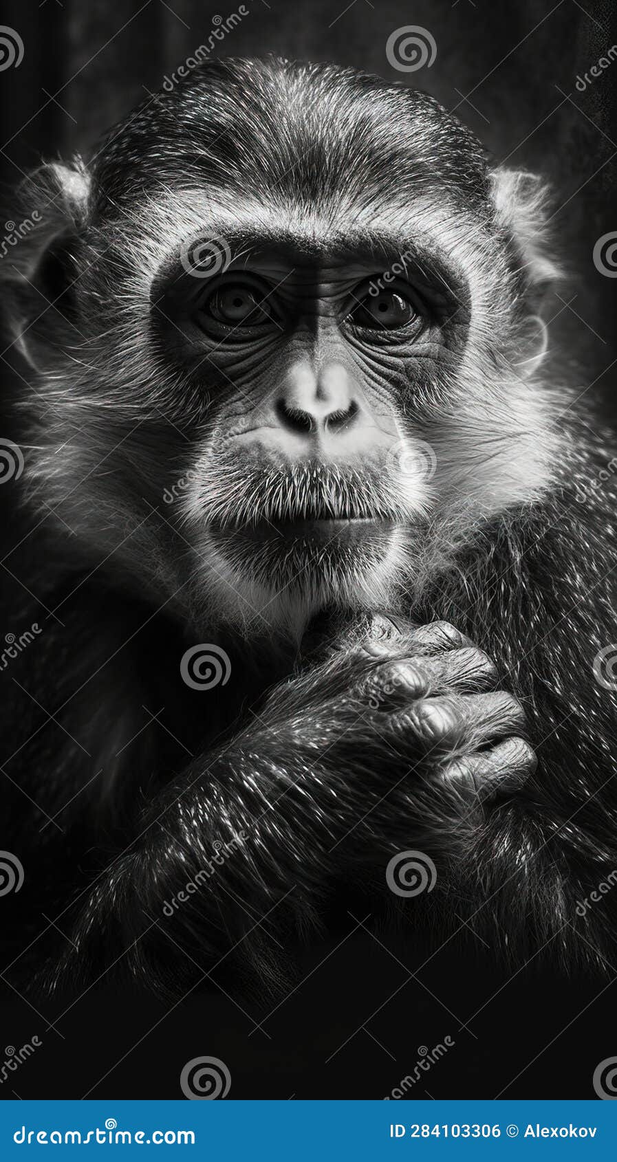 Playful Monkey on Dark Background. Generative AI Stock Illustration ...