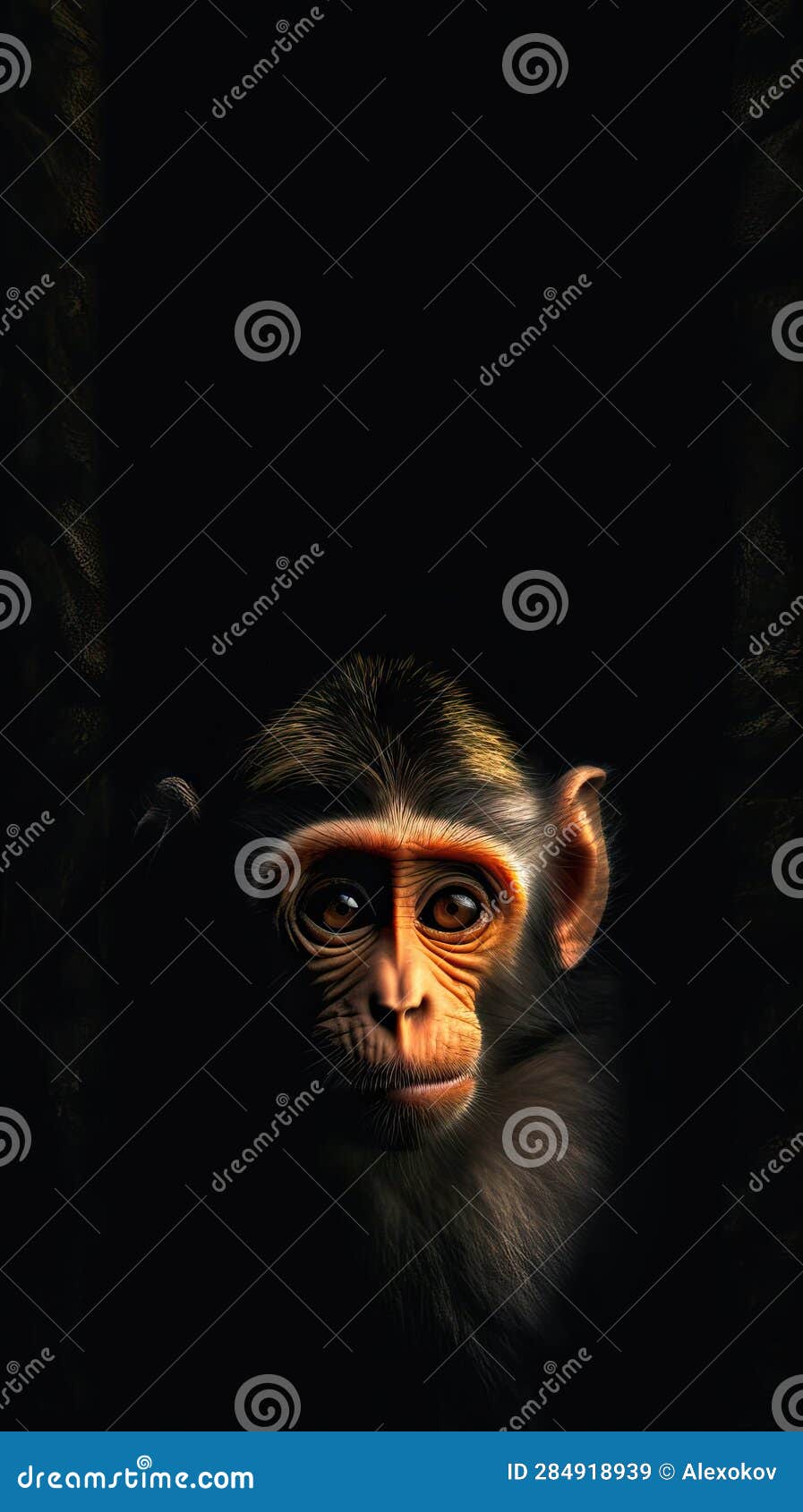 Playful Monkey in Grungeon Style on Dark Background AI Generated Stock ...