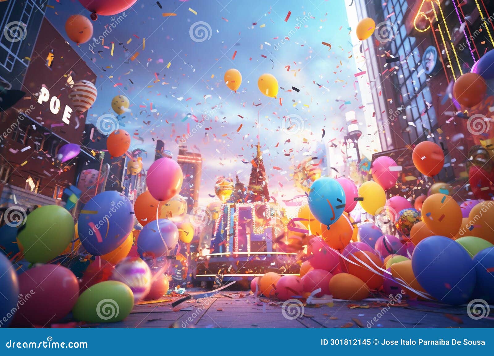 Playful New Years Scene with Cartoonstyle Stock Illustration ...