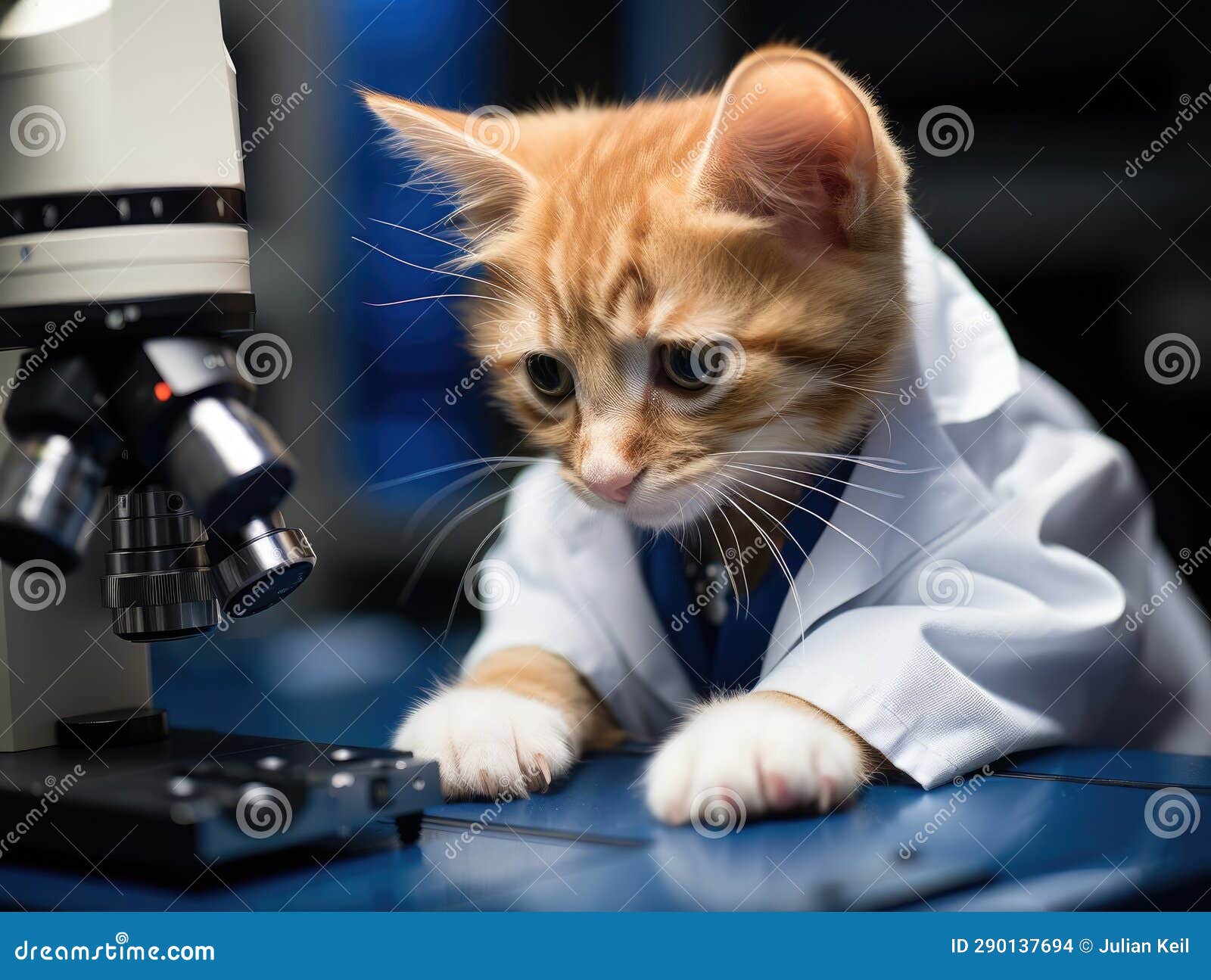 Kitten Scientist Examines Mini Microscope Stock Illustration ...