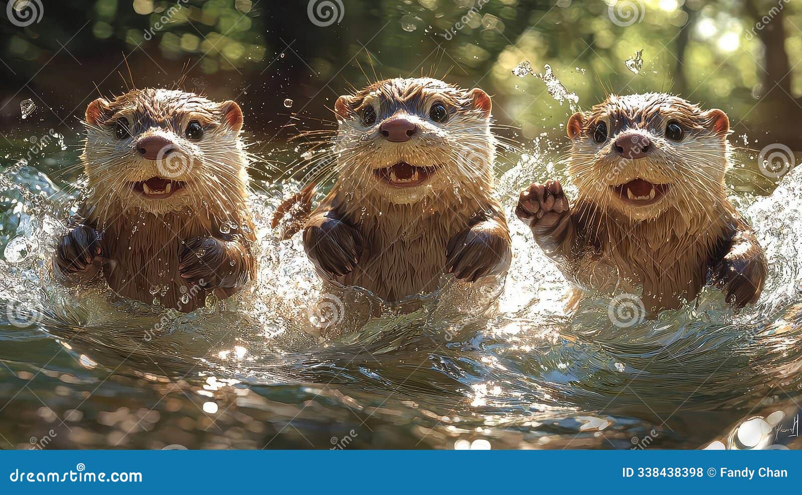 Playful Otters With Light Leaks Otters Playing In A River With Stock ...