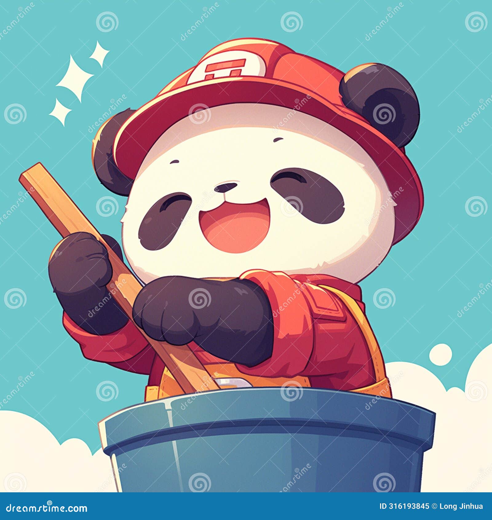 A Playful Panda Sanitation Worker Cartoon Style Stock Vector ...