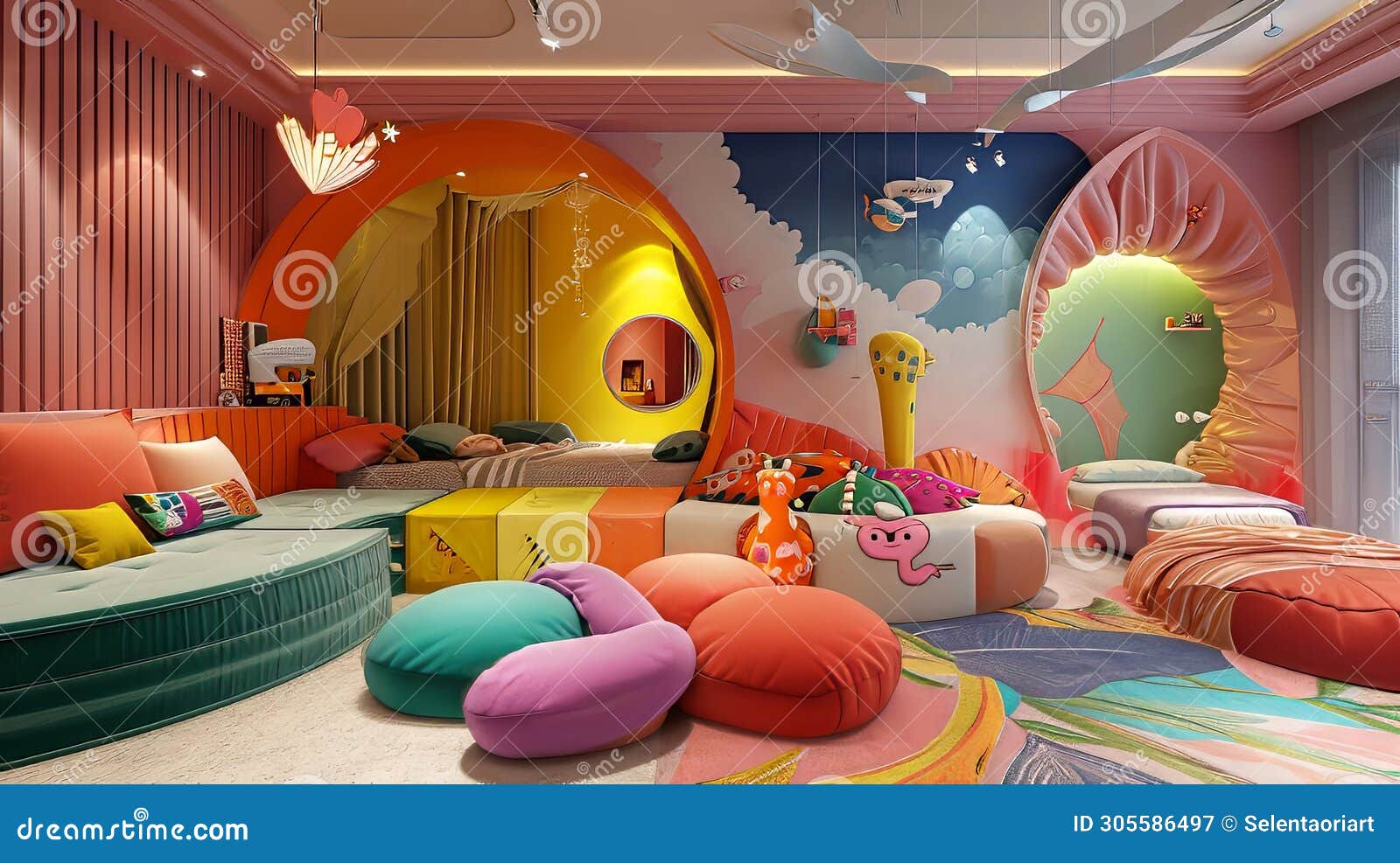 Playful Paradise Room Concept Stock Illustration - Illustration of ...
