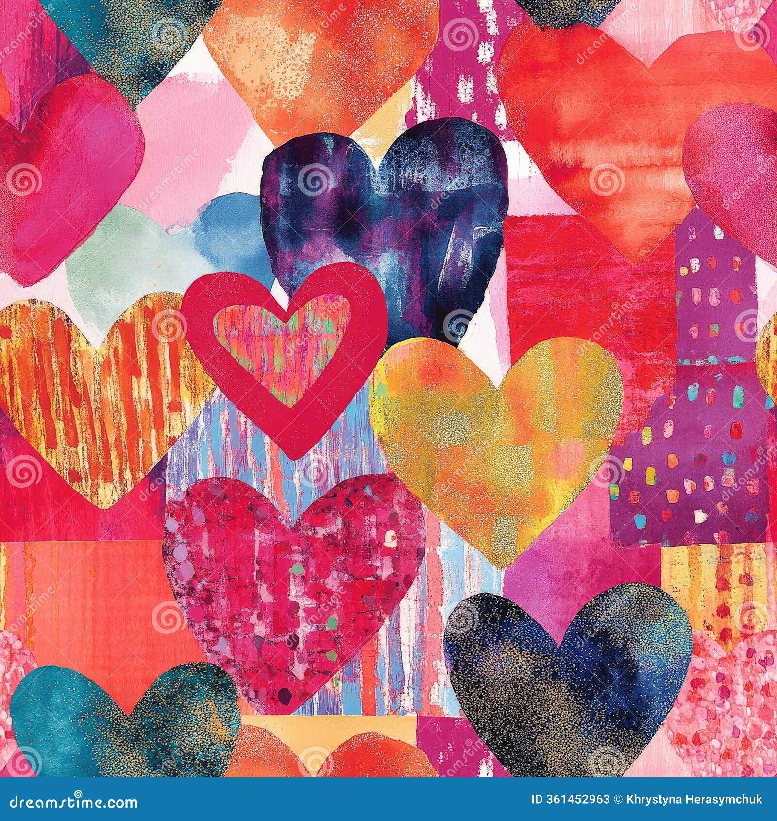 A Playful Patchwork of Different Heart Textures, Including Watercolor ...