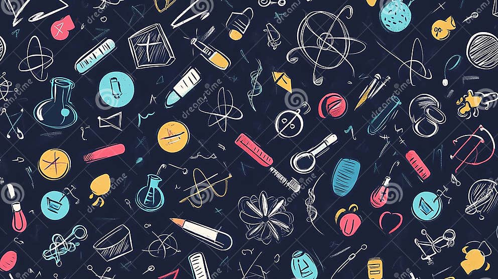Playful Pattern of Scientific Symbols and Educational Elements Rendered ...