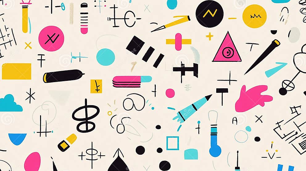 Playful Pattern of Scientific Symbols and Educational Elements Rendered ...