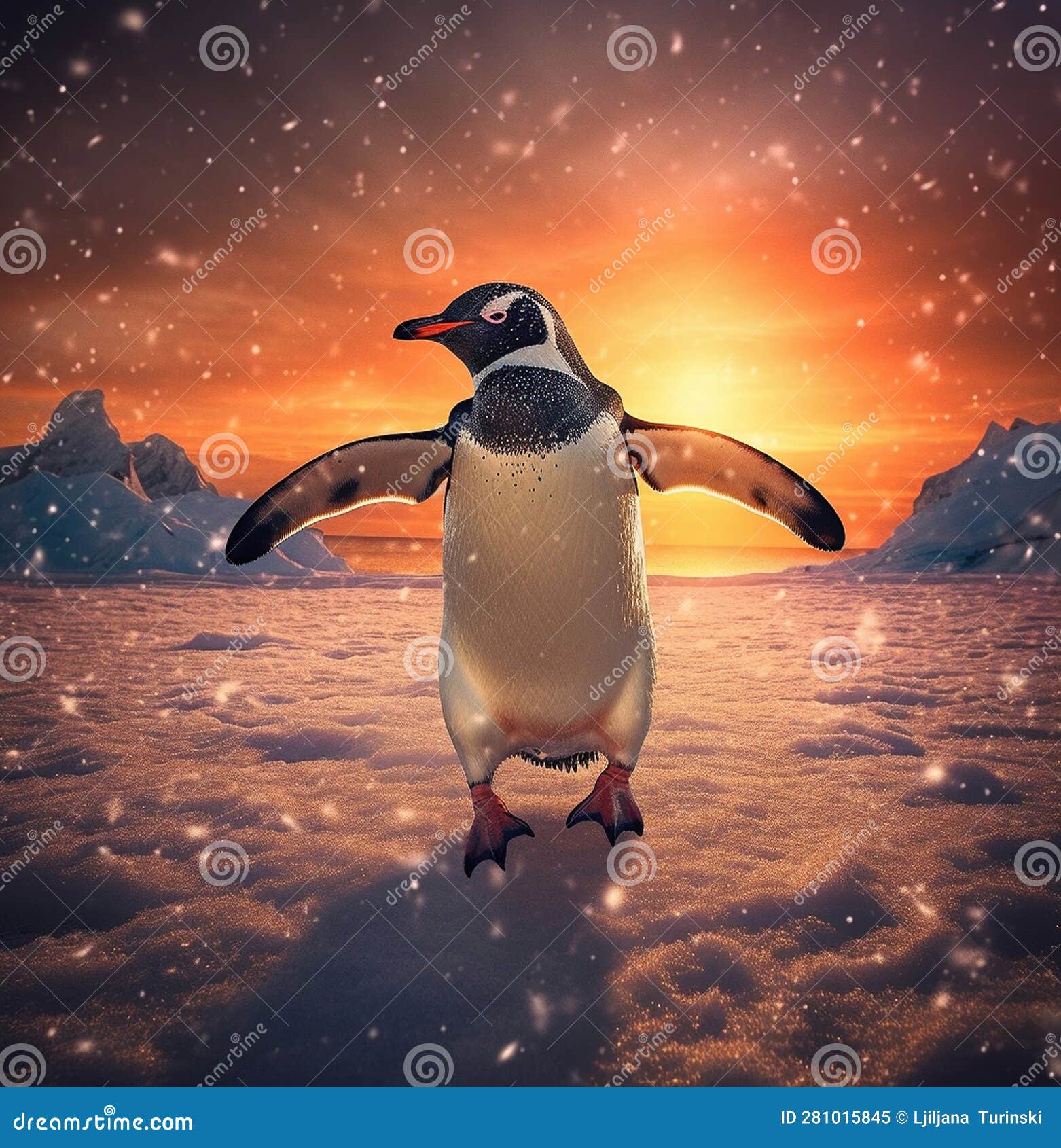 Playful Penguin.Penguin in Action at Sunset. AI Generated Stock ...