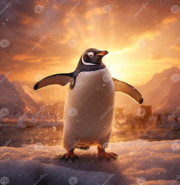 Playful Penguin.Penguin in Action at Sunset. AI Generated Stock ...