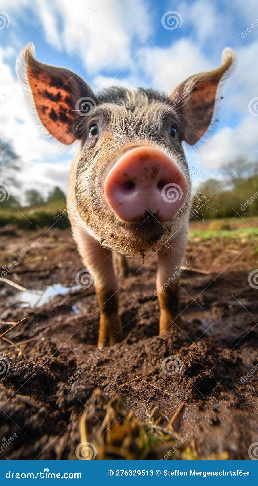 Curious Pig Snuffling in Mud Patch Stock Illustration - Illustration of ...