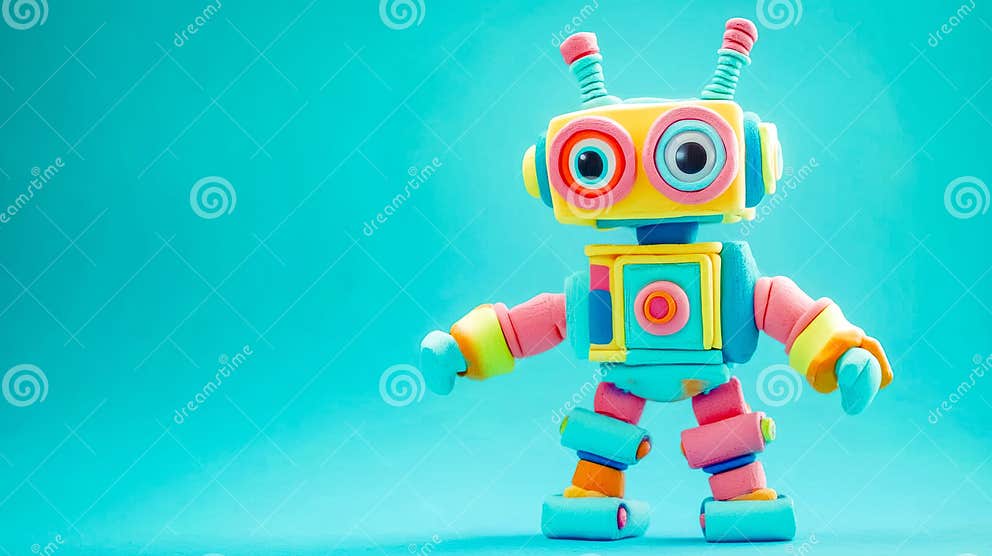 Playful Plasticine Robot Standing on Blue Background Stock Photo ...