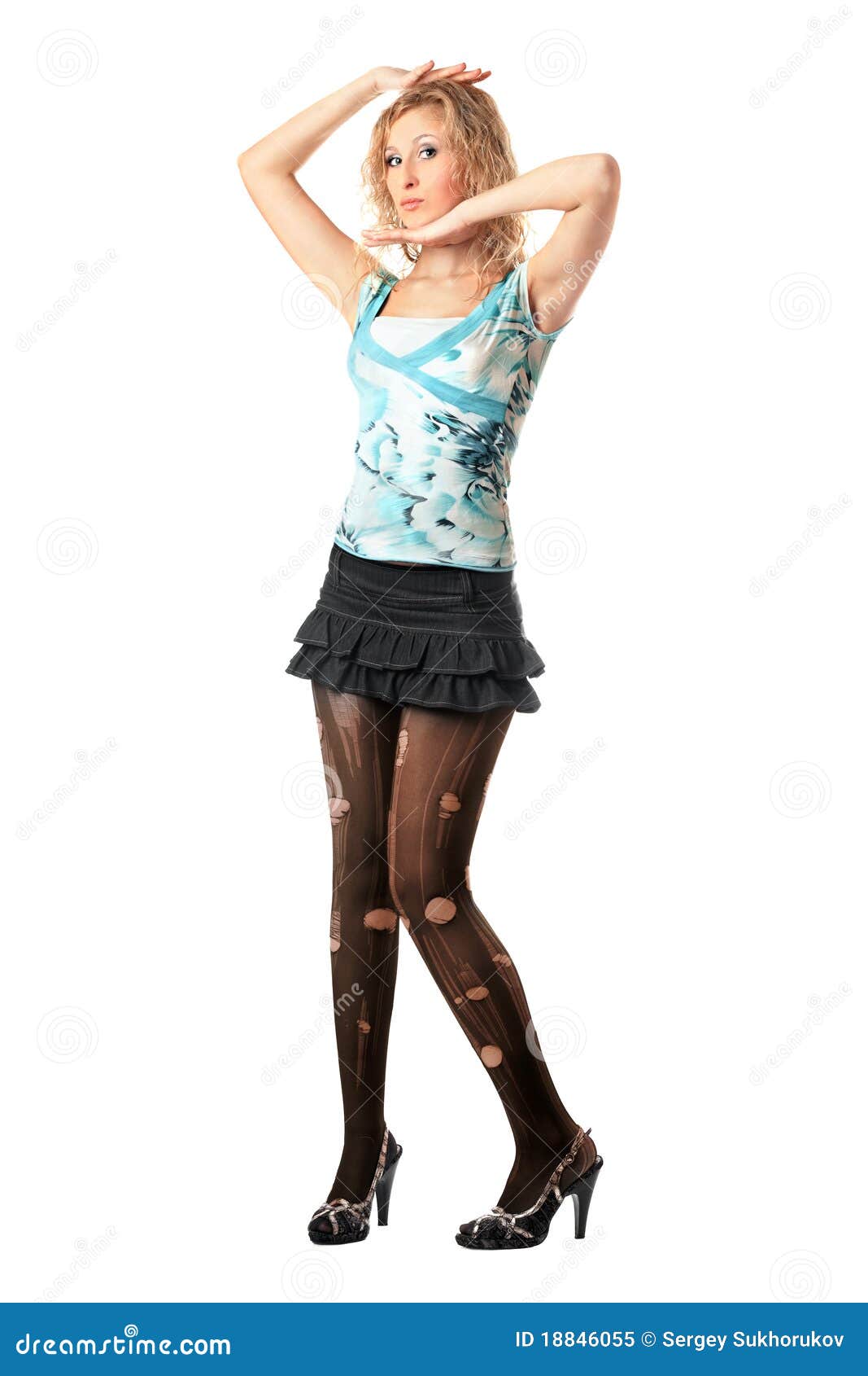 Playful Pretty Young Blonde In Torn Pantyhose Stock Image Image Of Heels Person 18846055